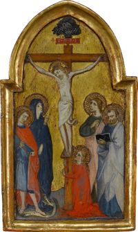 Verlobung der heiligen Katharina mit Heiligen / Kreuzigung Christi (zwei Tafeln eines Diptychons ...