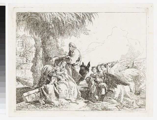 Rast unter der Palme mit anbetenden Engeln (Blatt 10 in: Idee ...